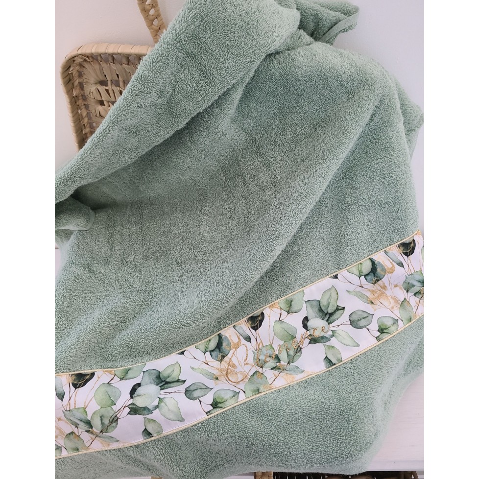 Drap de douche vert coton eucalyptus personnalisé
